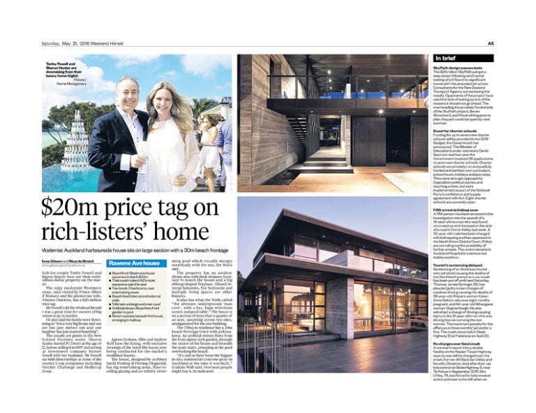 NZ Herald - $20m Price Tag on Rich Listers' Home - WALL REAL ESTATE